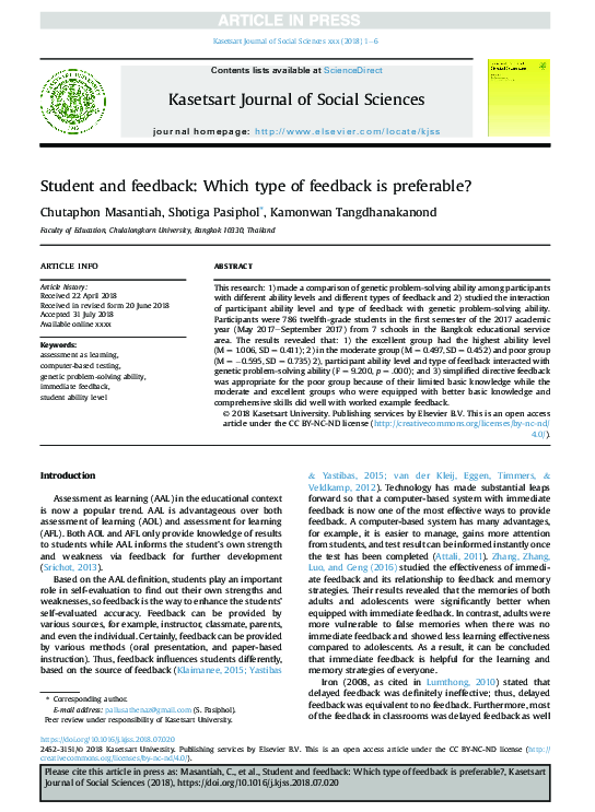 (PDF) Student and feedback: Which type of feedback is preferable?