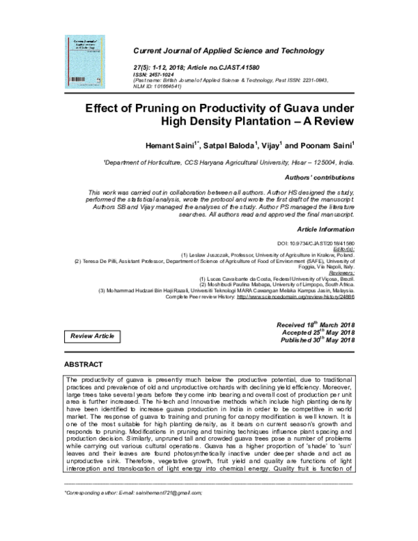 (PDF) Effect of Pruning on Productivity of Guava under High Density ...