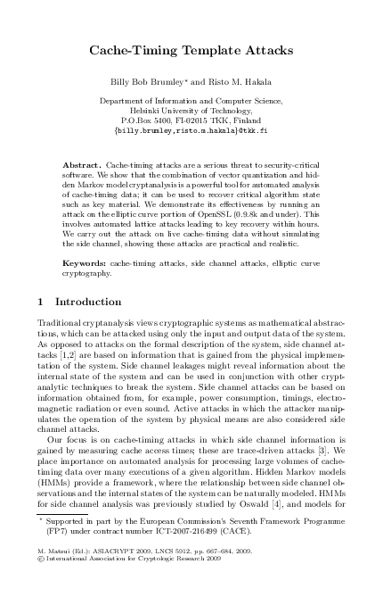 (PDF) Cache-Timing Template Attacks