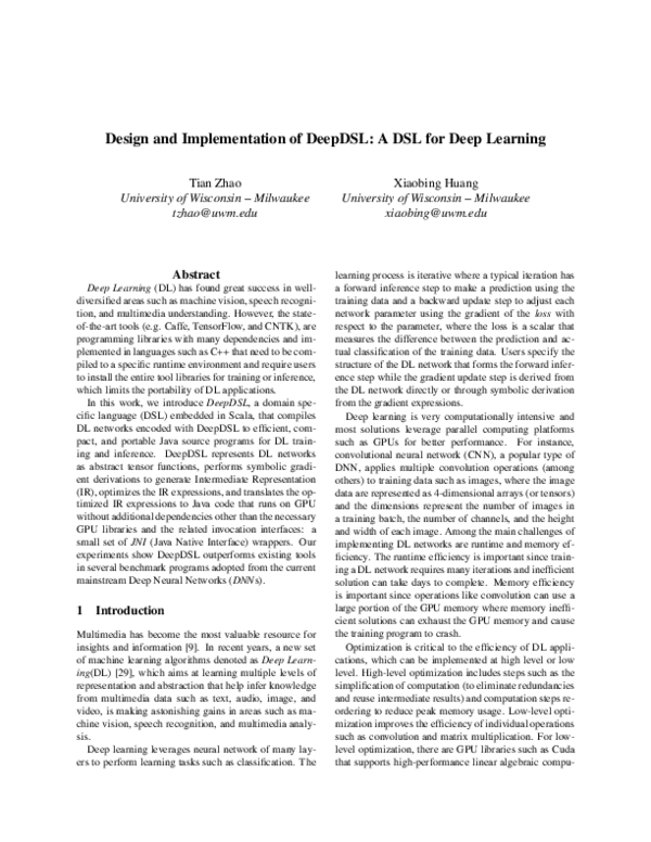 (PDF) Design and implementation of DeepDSL: A DSL for deep learning