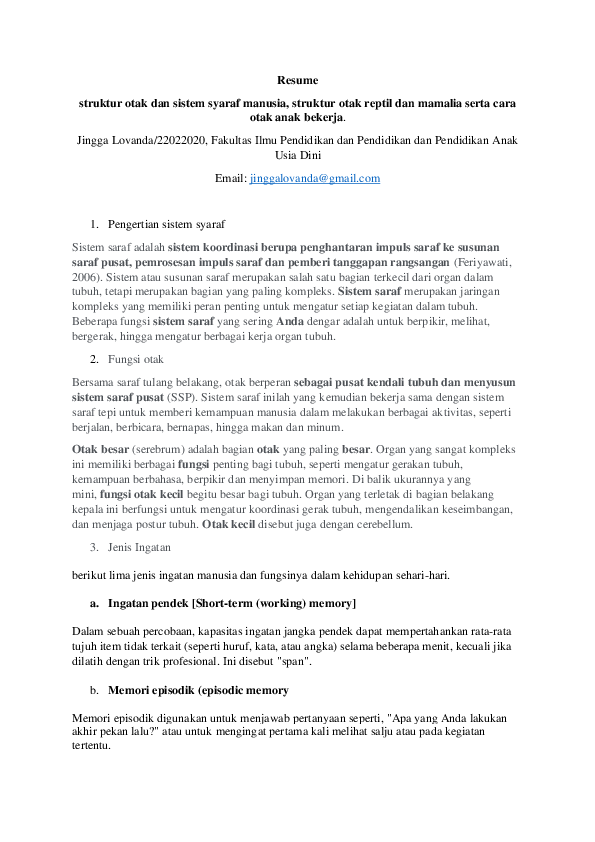 (PDF) Struktur otak dan sistem syaraf manusia, struktur otak reptil dan ...