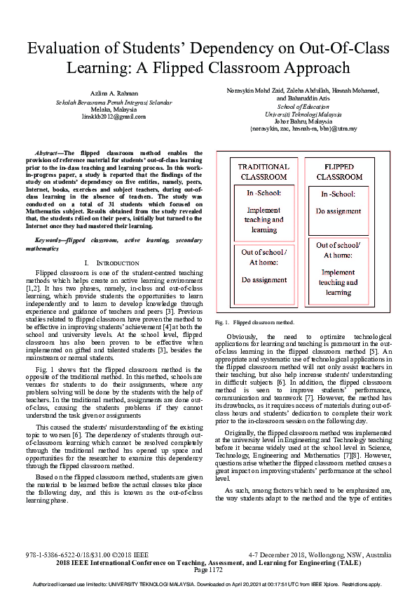 (PDF) Evaluation of Students' Dependency on Out-Of-Class Learning: A ...