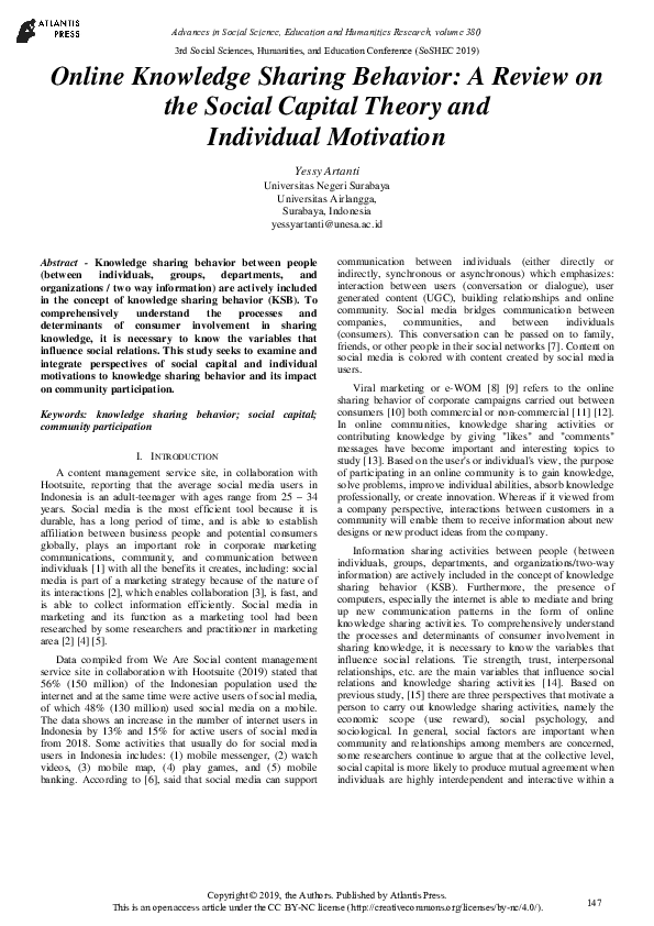 (PDF) Online Knowledge Sharing Behavior: A Review on the Social Capital Theory and Individual ...