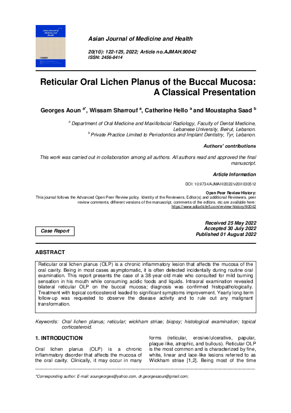 (PDF) Reticular Oral Lichen Planus of the Buccal Mucosa: A Classical ...