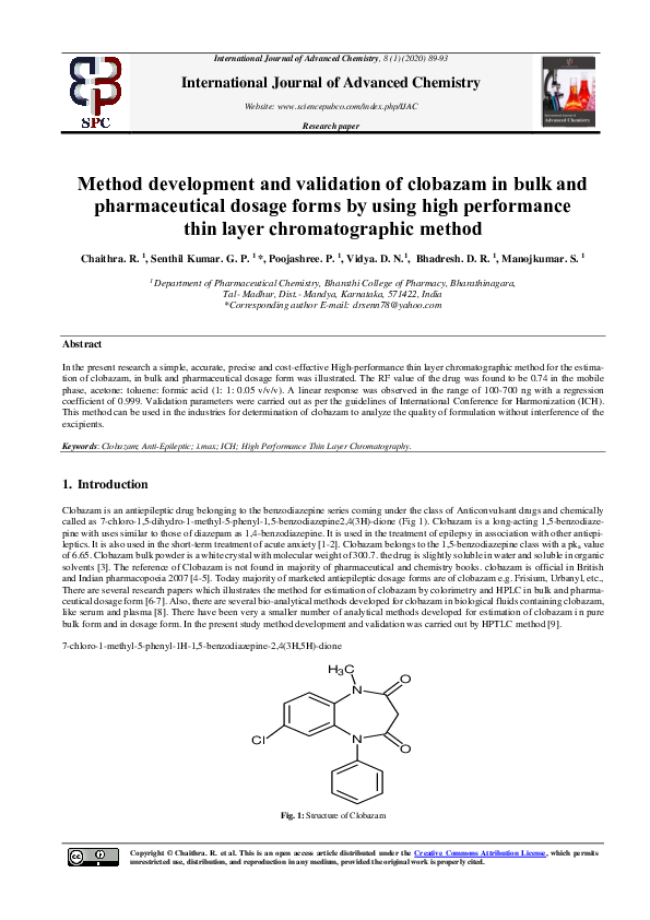 (PDF) Method development and validation of clobazam in bulk and pharmaceutical dosage forms by ...