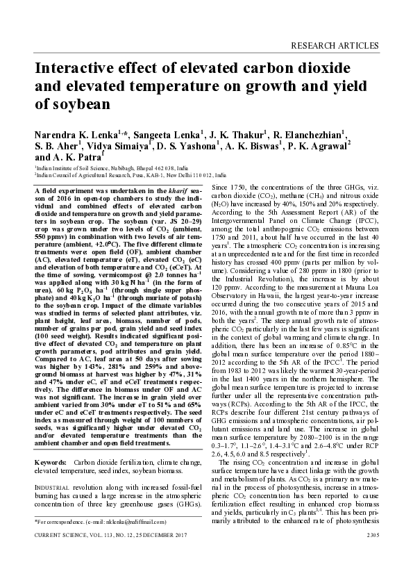 (PDF) Interactive Effect of Elevated Carbon Dioxide and Temperature on Nitrogen Partitioning ...