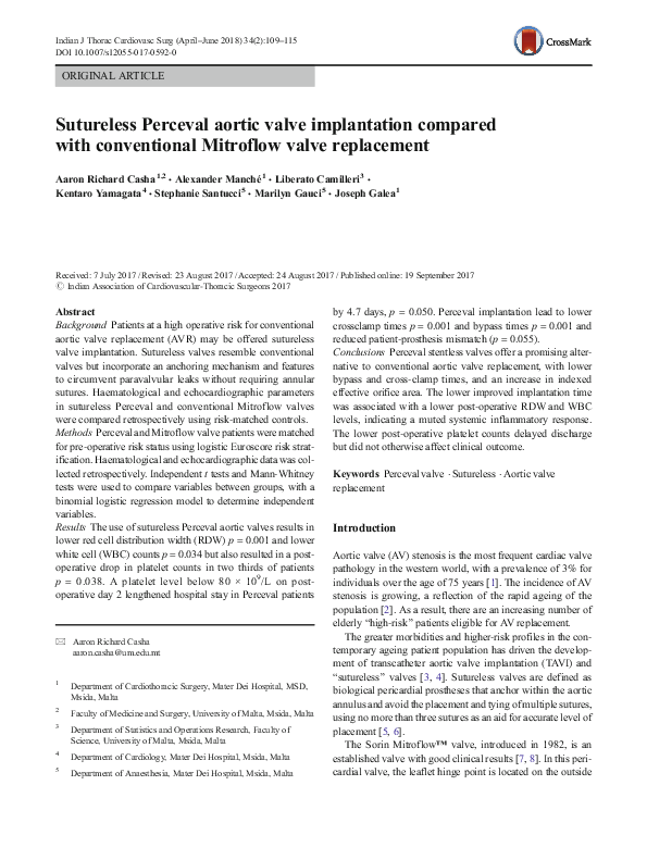 (PDF) Sutureless Perceval aortic valve implantation compared with ...