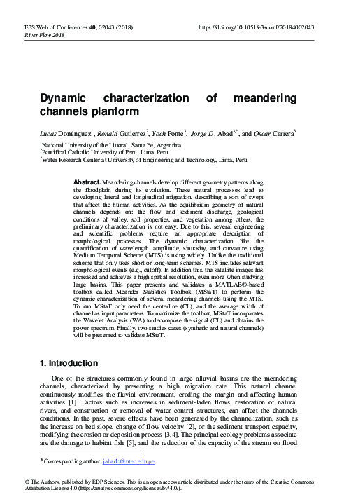 (PDF) Dynamic characterization of meandering channels planform