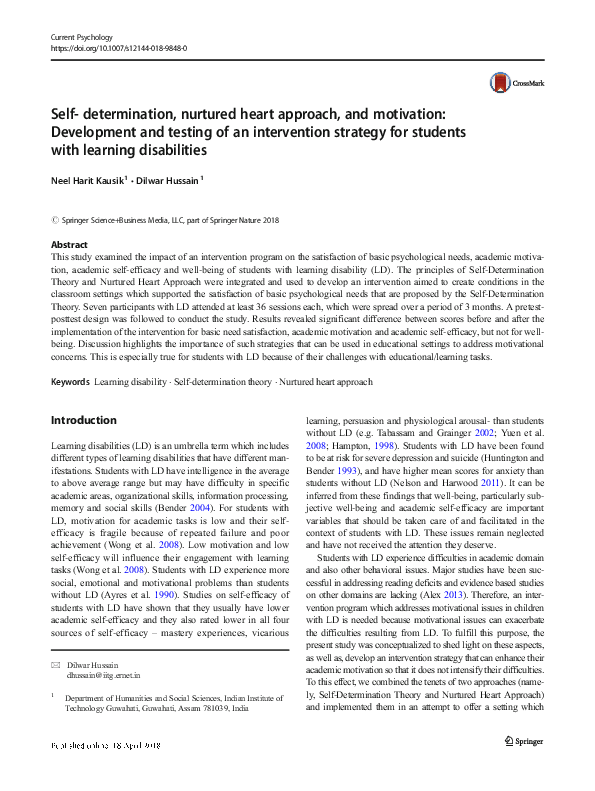 (PDF) Self- determination, nurtured heart approach, and motivation ...