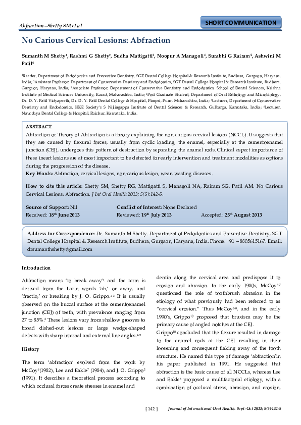 (PDF) Abfraction...Shetty SM et al No Carious Cervical Lesions: Abfraction