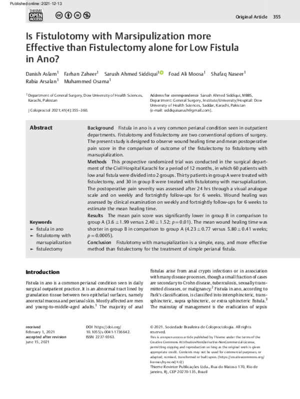 (PDF) Is Fistulotomy with Marsipulization more Effective than ...