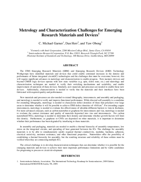 (PDF) Metrology and Characterization Challenges for Emerging Research ...