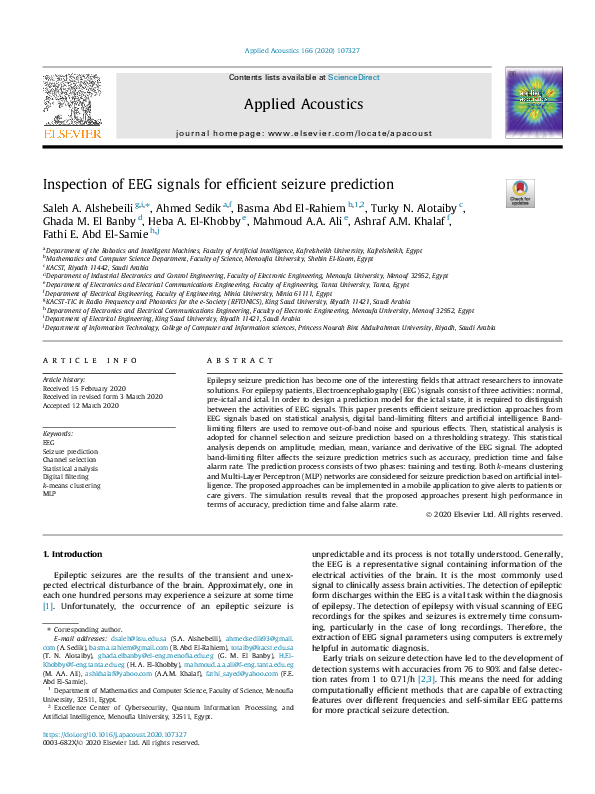 (PDF) Inspection of EEG signals for efficient seizure prediction