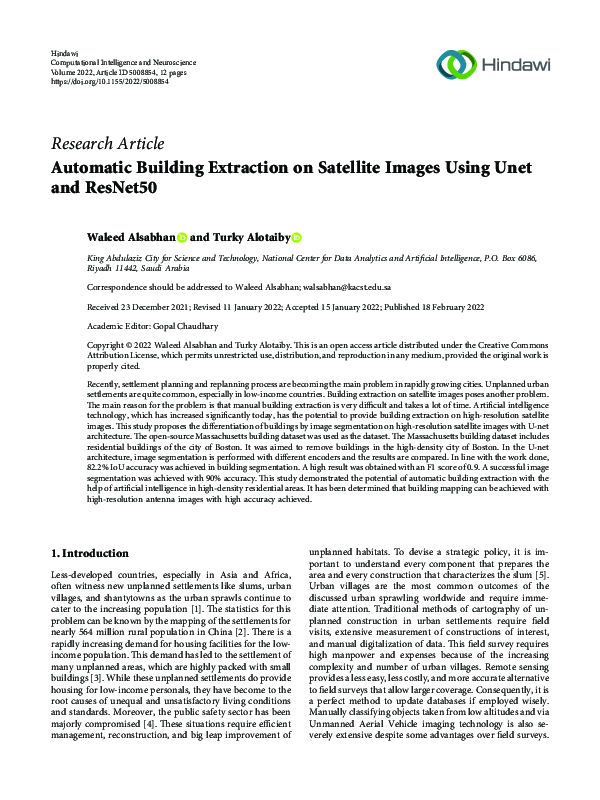 Pdf Automatic Building Extraction On Satellite Images Using Unet And Resnet50