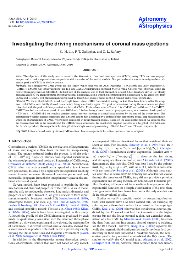 (PDF) Investigating the driving mechanisms of coronal mass ejections