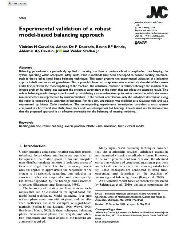 Pdf Experimental Validation Of A Robust Model Based Balancing Approach