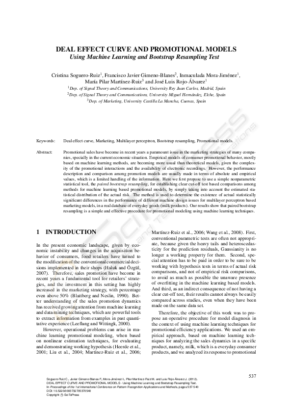 (PDF) DEAL EFFECT CURVE AND PROMOTIONAL MODELS - Using Machine Learning and Bootstrap Resampling ...