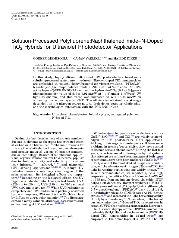(PDF) Solution-Processed Polyfluorene:Naphthalenediimide–N-Doped TiO2 Hybrids for Ultraviolet ...