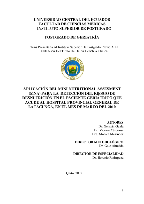 (PDF) Aplicación del mini nutricional assesment (MNA) para la detección ...