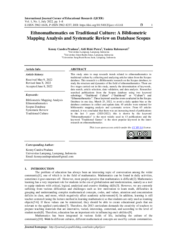(PDF) Ethnomathematics on Traditional Culture: A Bibliometric Mapping ...