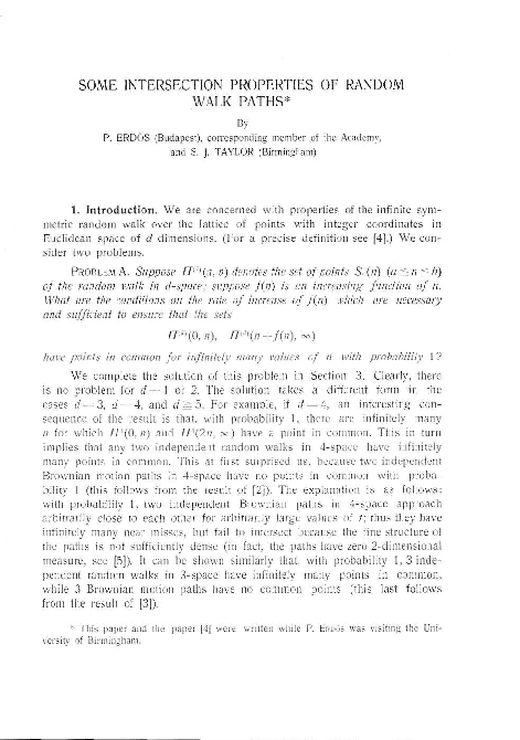 (PDF) Some intersection properties of random walk paths