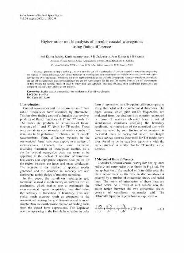 Pdf Higher Order Mode Analysis Of Circular Coaxial Waveguides Using Finite Difference