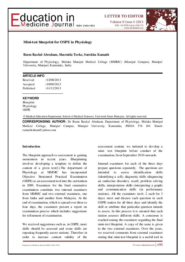 (PDF) Mini-test blueprint for OSPE in Physiology