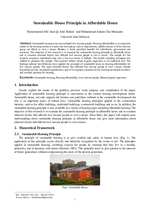 (PDF) Sustainable House Principle in Affordable House