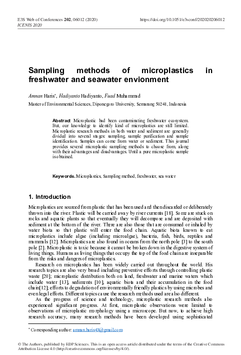 (PDF) Sampling methods of microplastics in freshwater and seawater envionment