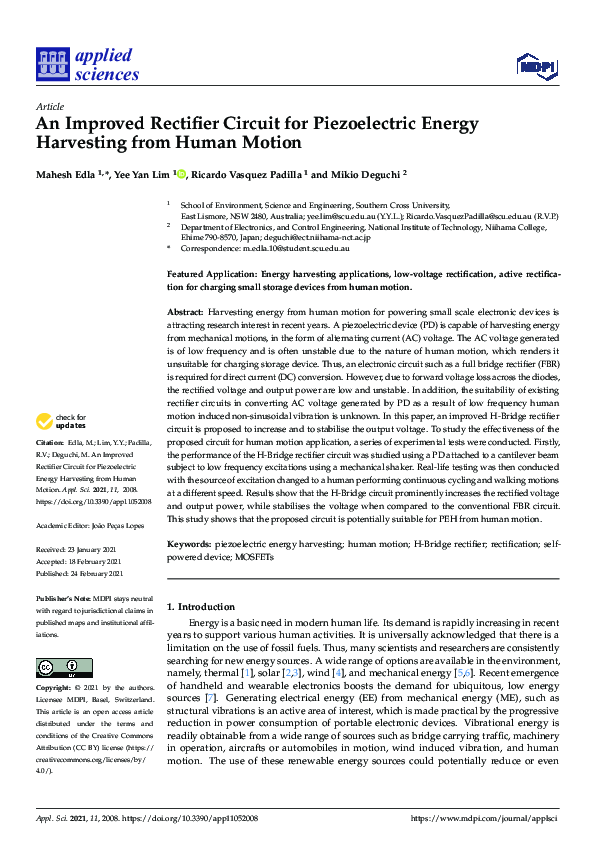 (PDF) An Improved Rectifier Circuit for Piezoelectric Energy Harvesting ...