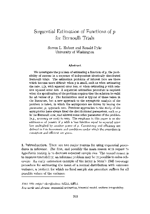 (PDF) Sequential estimation of functions of $p$ for Bernoulli trials