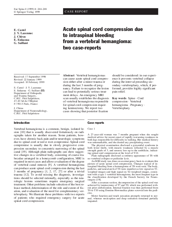 (PDF) Acute spinal cord compression due to intraspinal bleeding from a ...