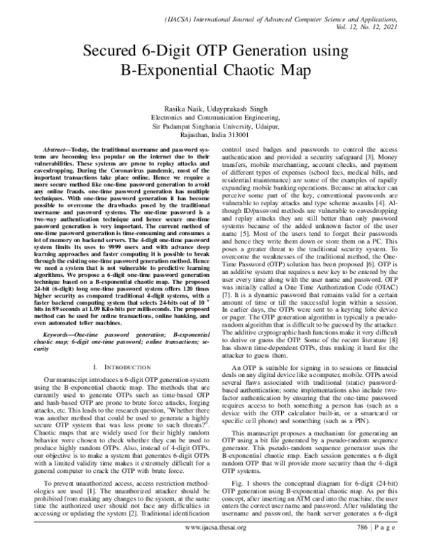 (PDF) Secured 6-Digit OTP Generation using B-Exponential Chaotic Map
