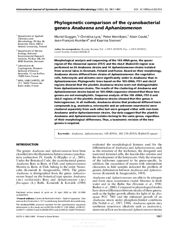 (PDF) Phylogenetic comparison of the cyanobacterial genera Anabaena and ...