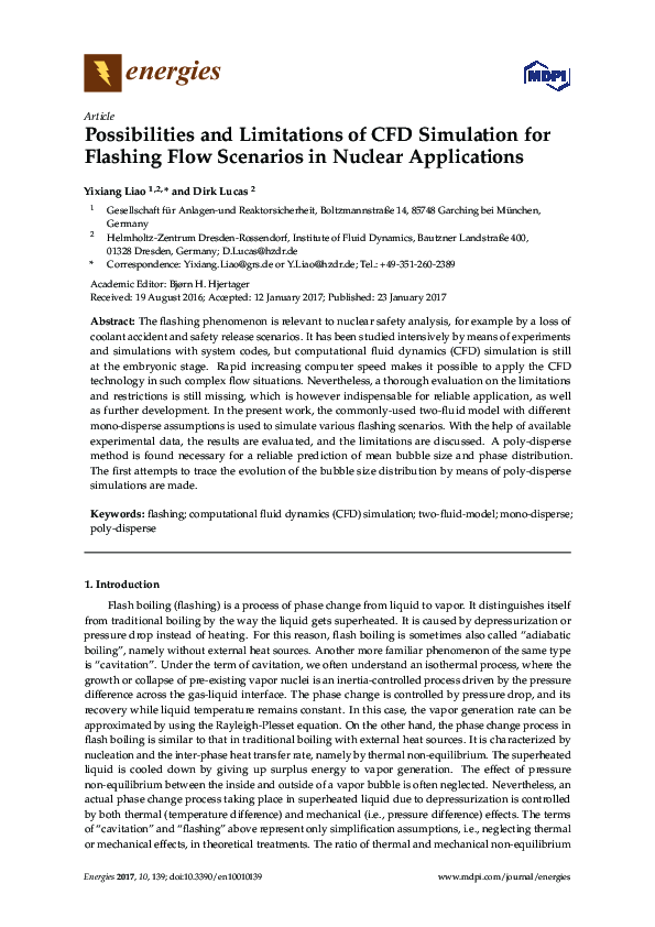 (PDF) Possibilities and Limitations of CFD Simulation for Flashing Flow Scenarios in Nuclear ...