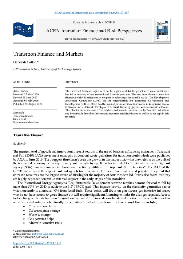 (PDF) Transition Finance and Markets