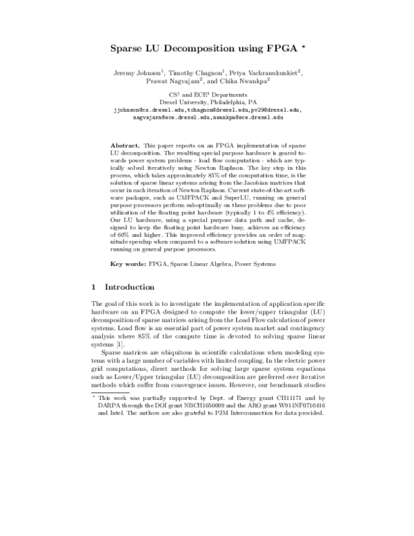 (PDF) Sparse LU decomposition using FPGA