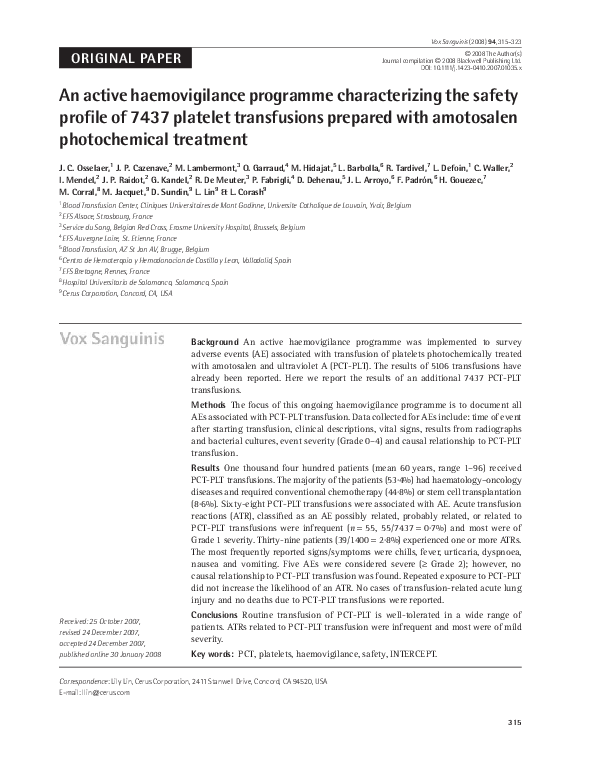 (PDF) An active haemovigilance programme characterizing the safety ...