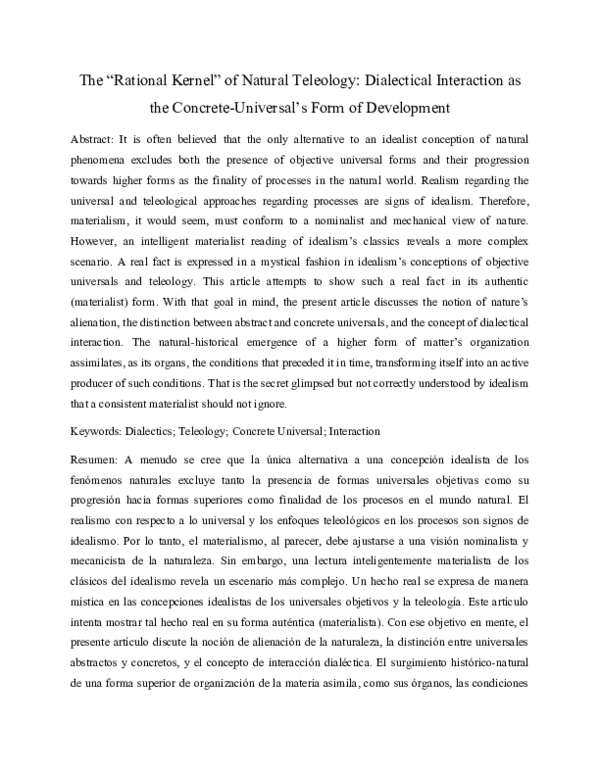 (DOC) Dialectical Interaction as the Concrete-Universal’s Form of ...