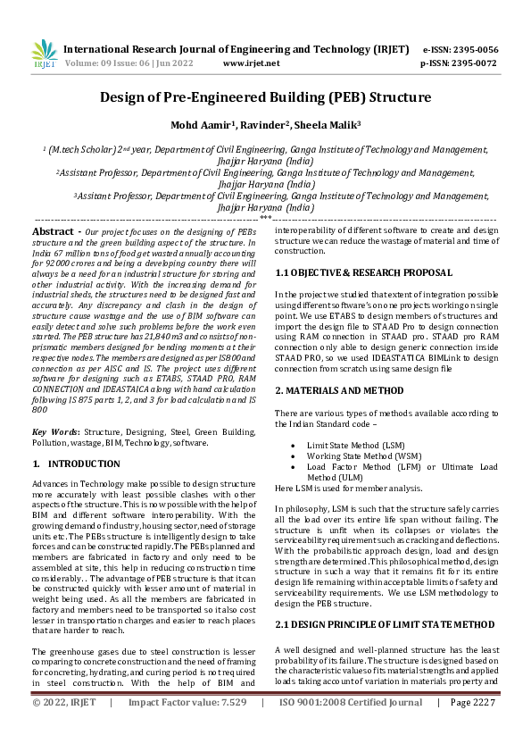 (PDF) Design of Pre-Engineered Building (PEB) Structure