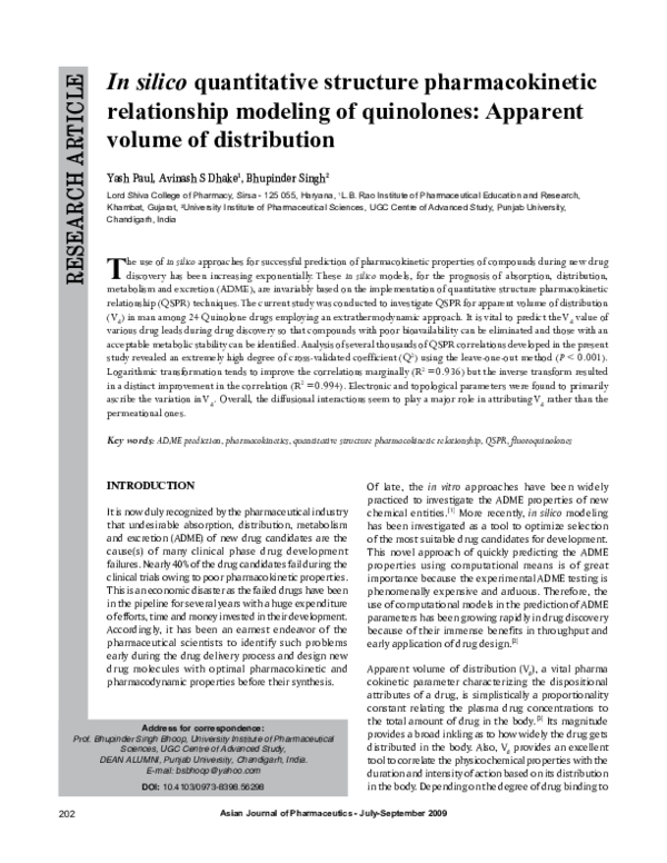 (PDF) In silico quantitative structure pharmacokinetic relationship modeling of quinolones ...