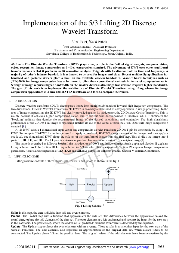 (PDF) Implementation of the 5/3 Lifting 2D Discrete Wavelet Transform