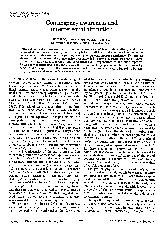 Contingency awareness and interpersonal attraction