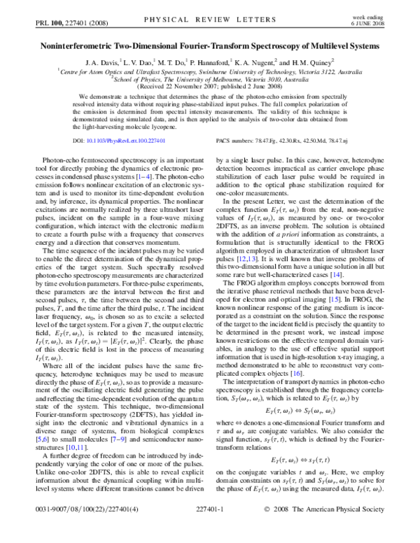 (PDF) Noninterferometric two-dimensional fourier-transform spectroscopy of multilevel systems