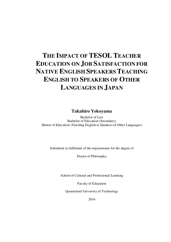 (PDF) The impact of TESOL teacher education on job satisfaction for ...