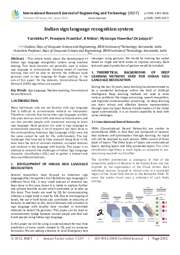 (PDF) Indian sign language recognition system | IRJET Journal ...