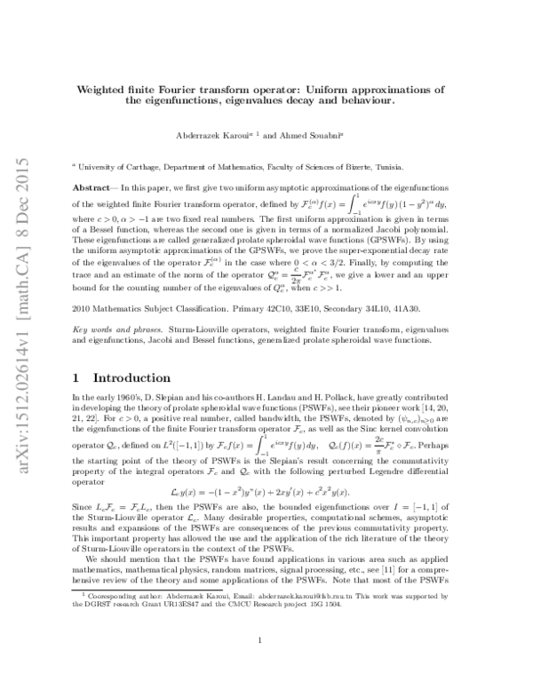 Pdf Weighted Finite Fourier Transform Operator Uniform Approximations Of The Eigenfunctions