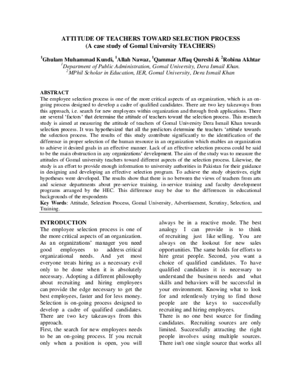 (PDF) Attitude of Teachers Toward Selection Process