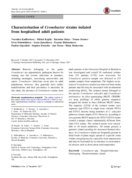 (PDF) Characterisation of Cronobacter strains isolated from ...