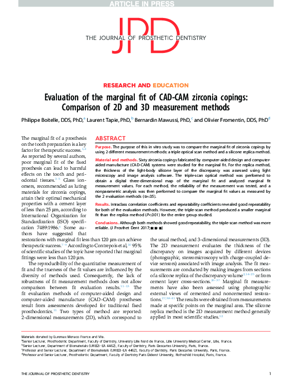 (PDF) Evaluation of the marginal fit of CAD-CAM zirconia copings ...